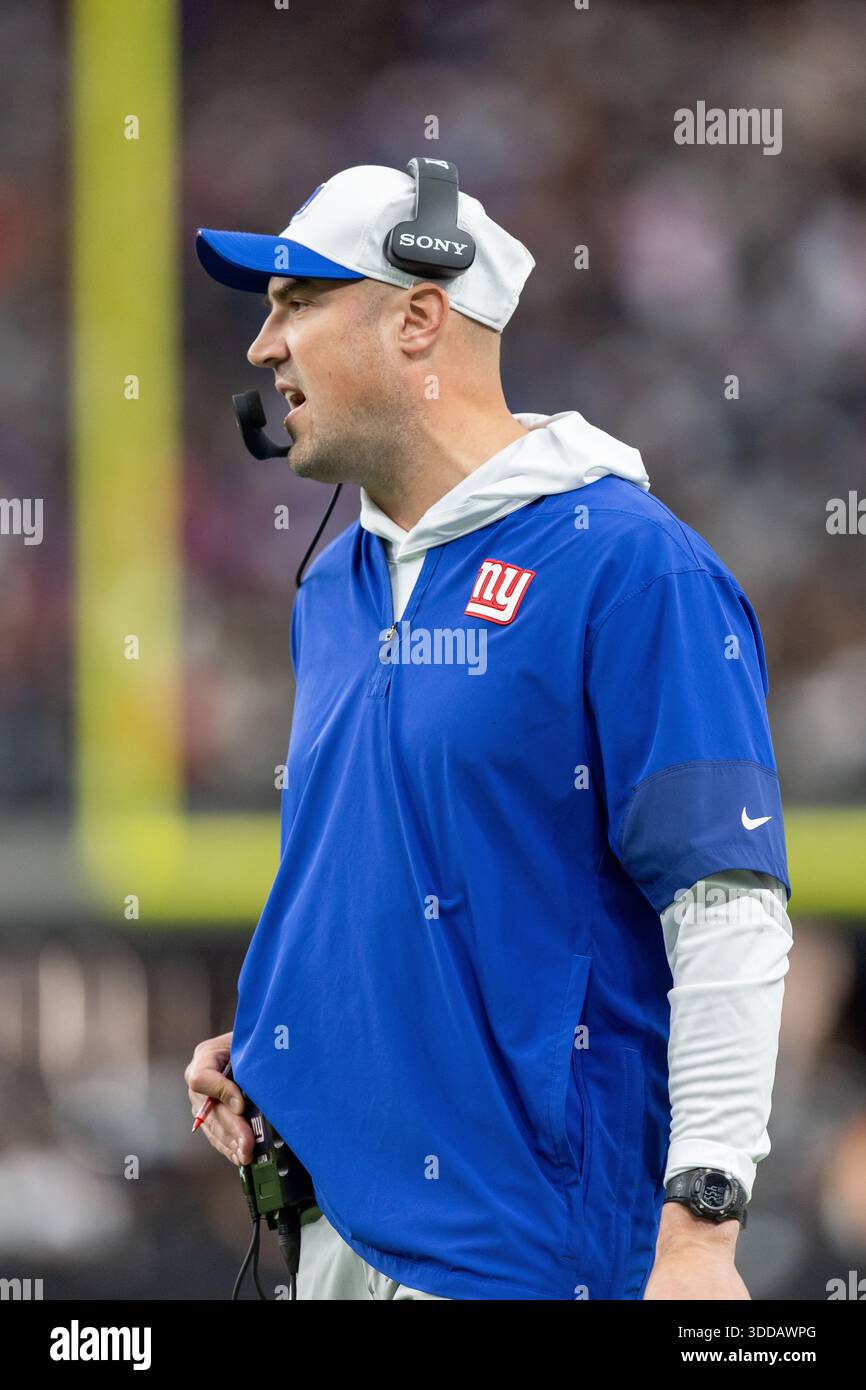 New York Giants head coach Mike Kafka coaches against the Las Vegas ...
