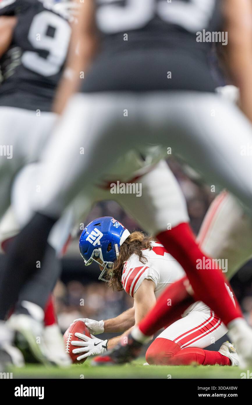 New York Giants punter Jamie Gillan (12) holds for a field goal against ...