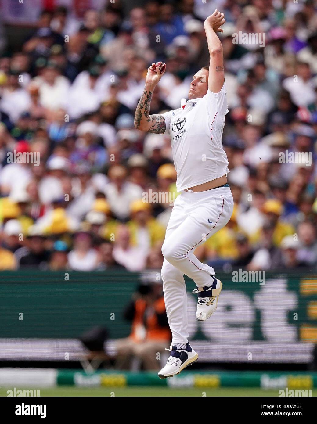 England's Brydon Carse bowls on day one of the fourth NRMA Insurance ...