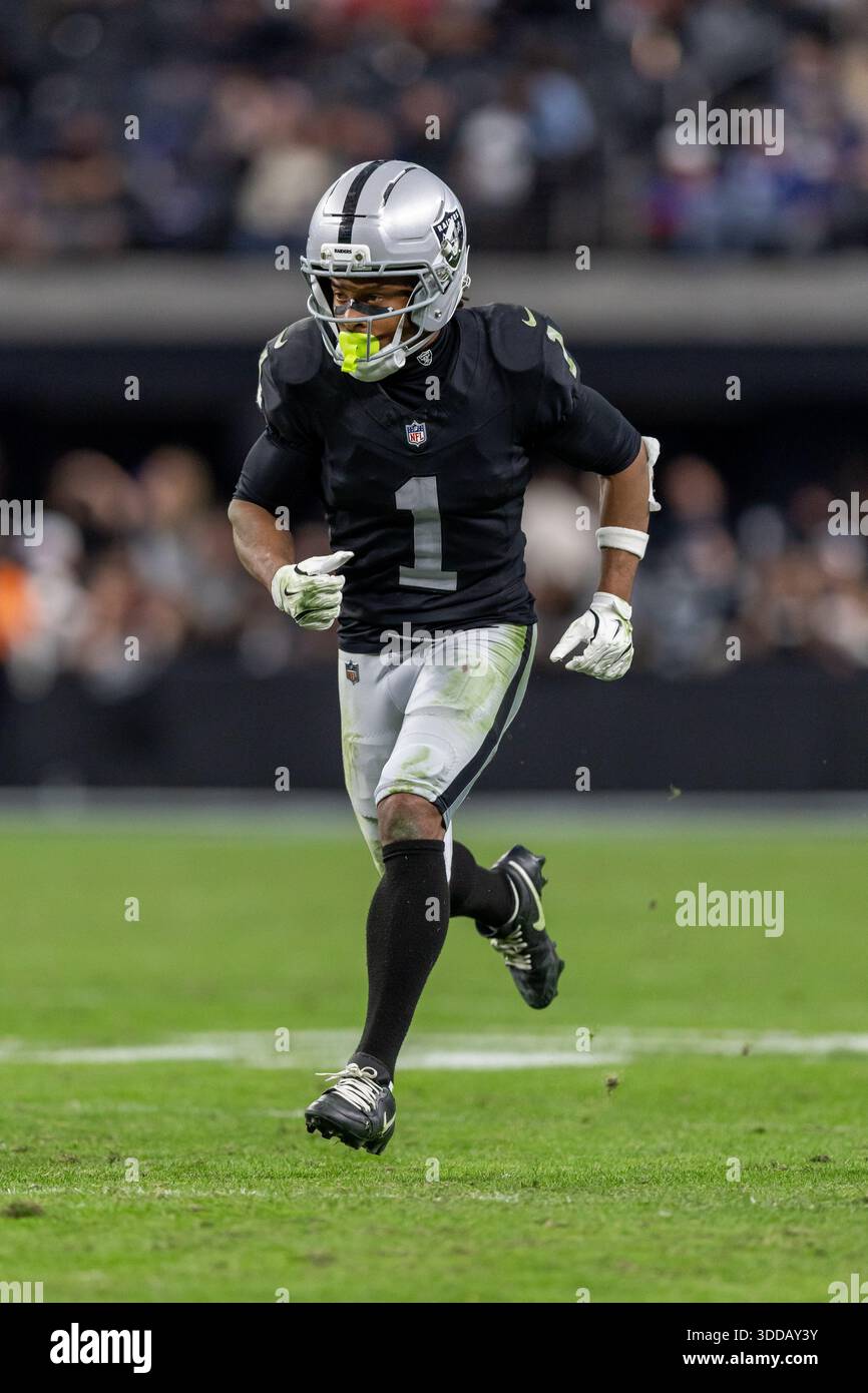 Las Vegas Raiders wide receiver Tre Tucker (1) runs a route against the ...