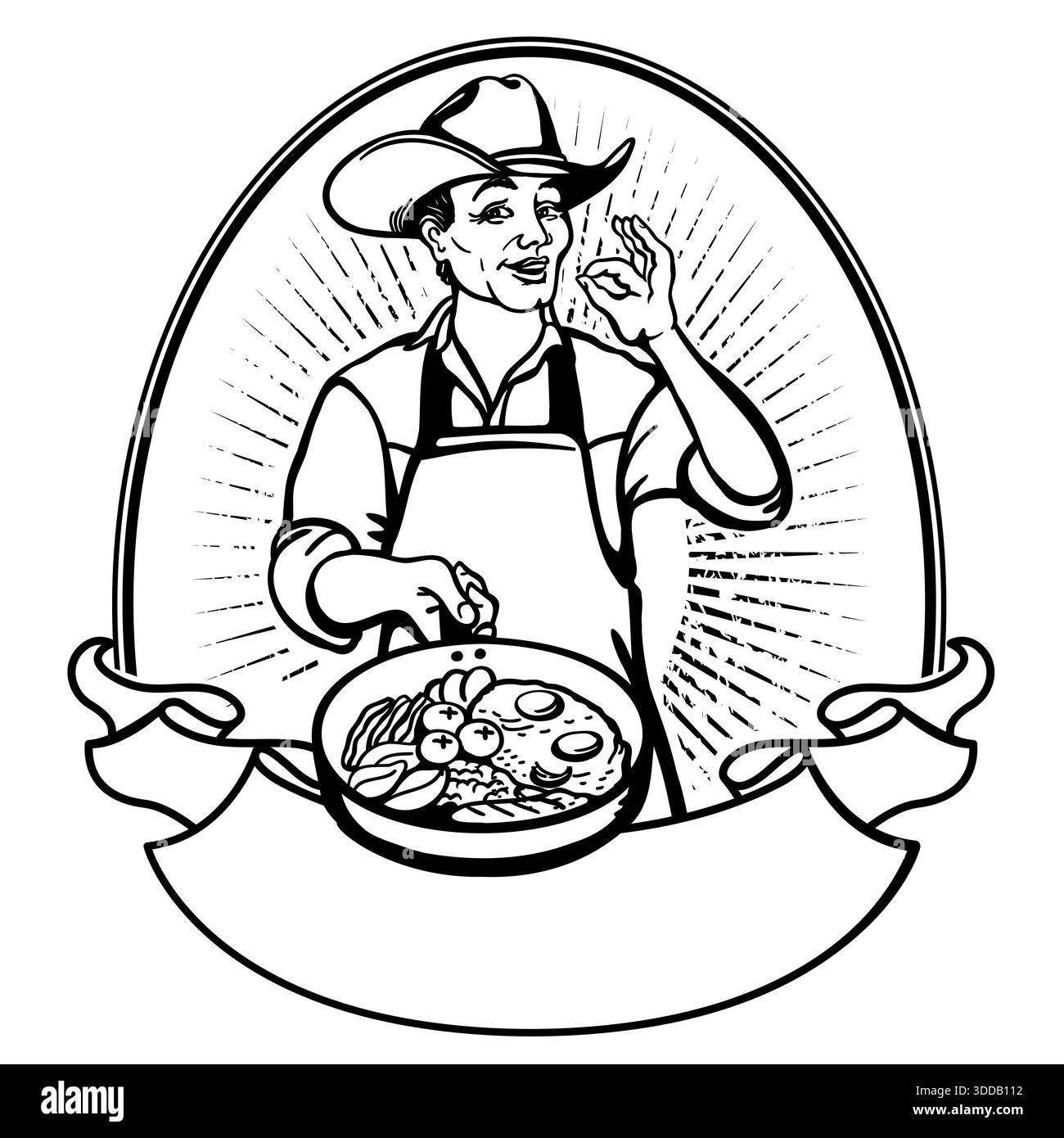 Cowboy Chef label cooking food vector graphic illustration with scroll ...