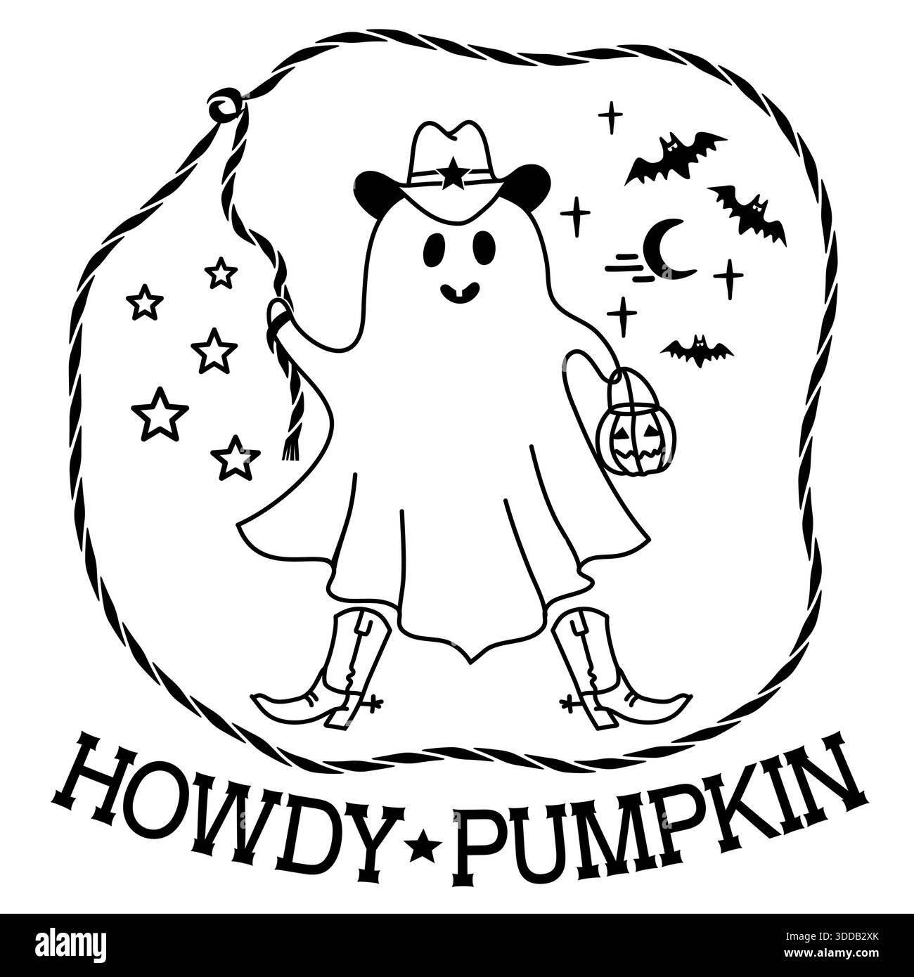 Halloween cute grost cowboy illustration. Vector hand drawn halloween ...