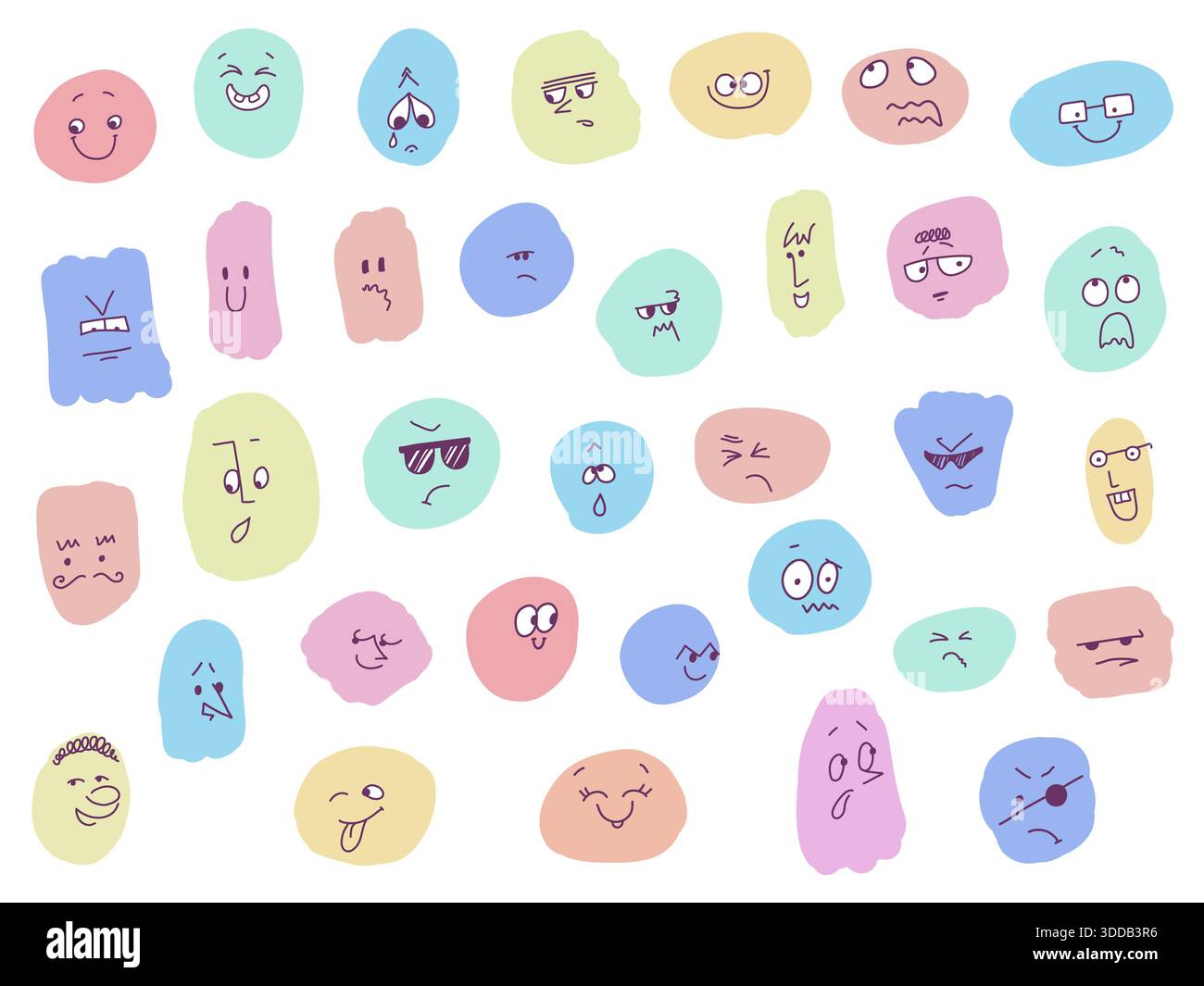 Cartoon faces vector set illustration. Comic face caricatures, set cute ...