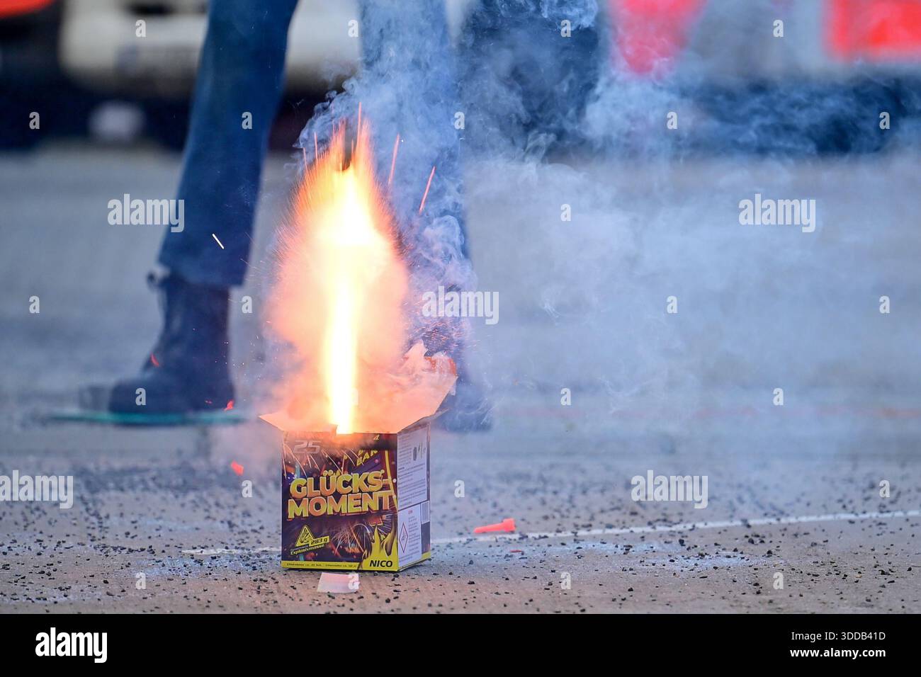 30 December 2025, Berlin: Ground fireworks ignite during the press ...