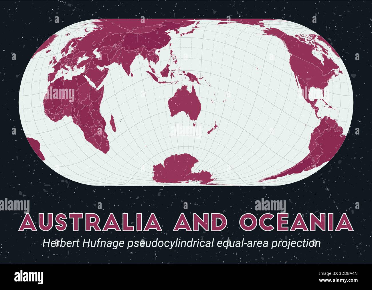 Australia and Oceania. World map. Herbert Hufnagel pseudocylindrical ...