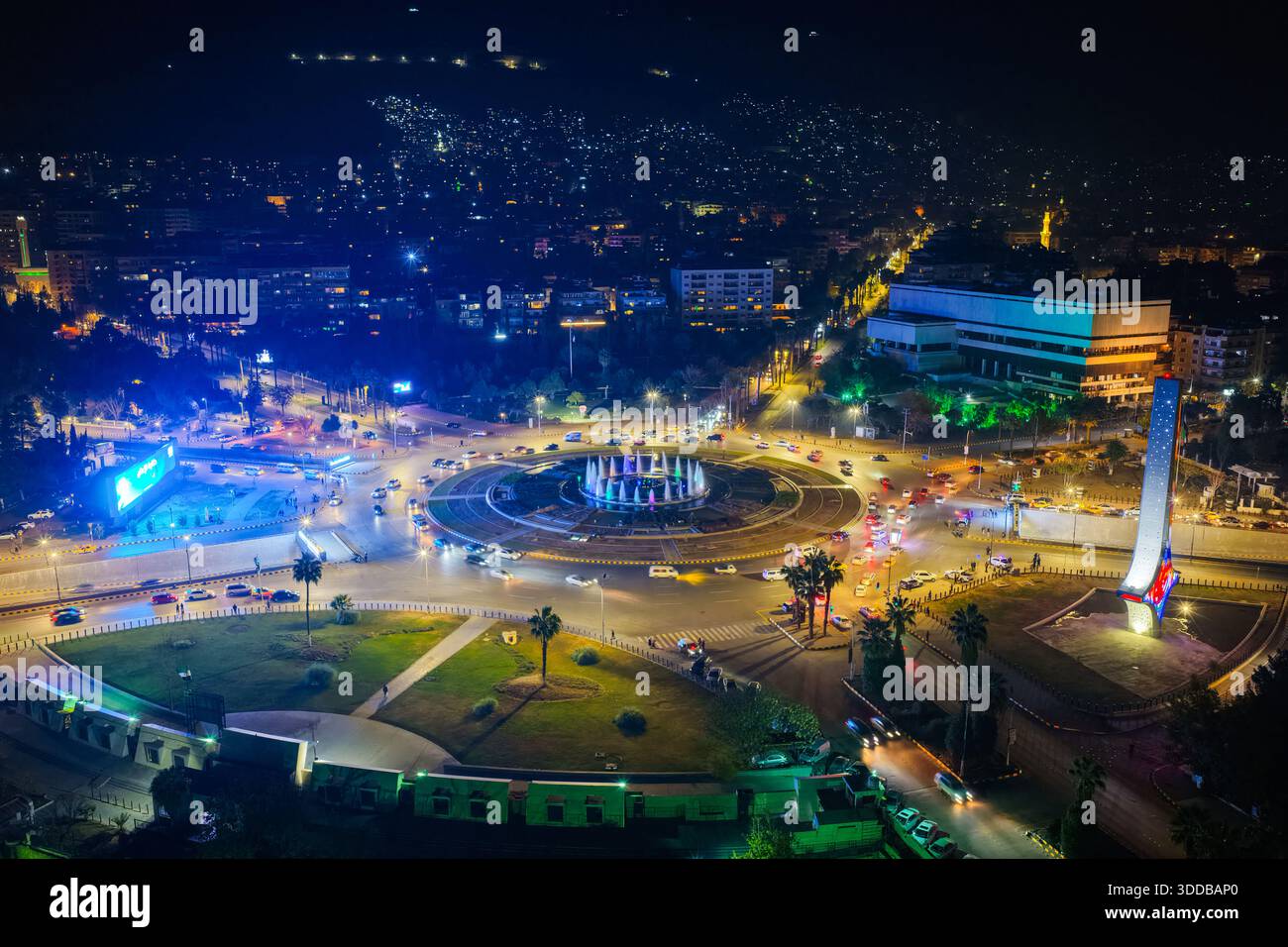 In Damascus, Syria, on December 29, 2025, nighttime drone footage shows ...