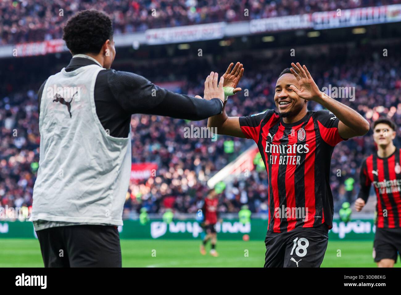 Christopher Alan Nkunku of AC Milan celebrates after scoring a goal ...