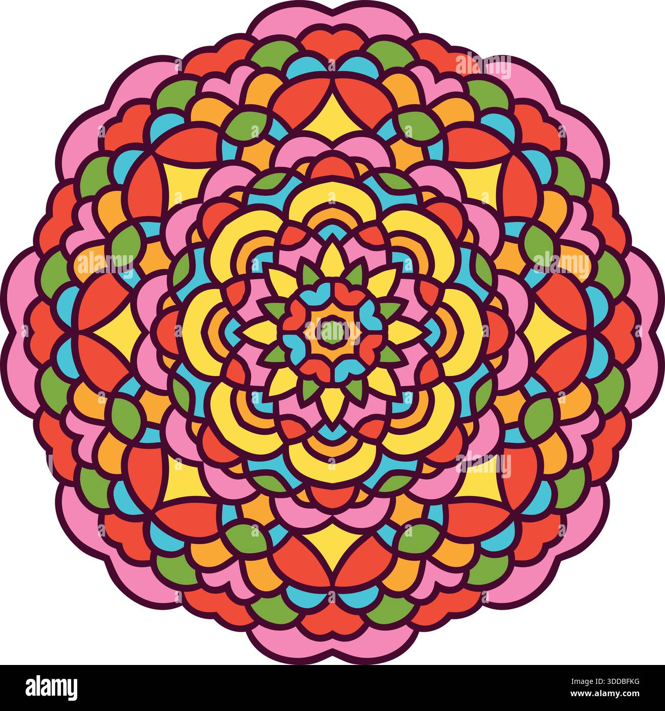 Mandala doodle drawing. Colorful floral round ornament. Ethnic solar ...