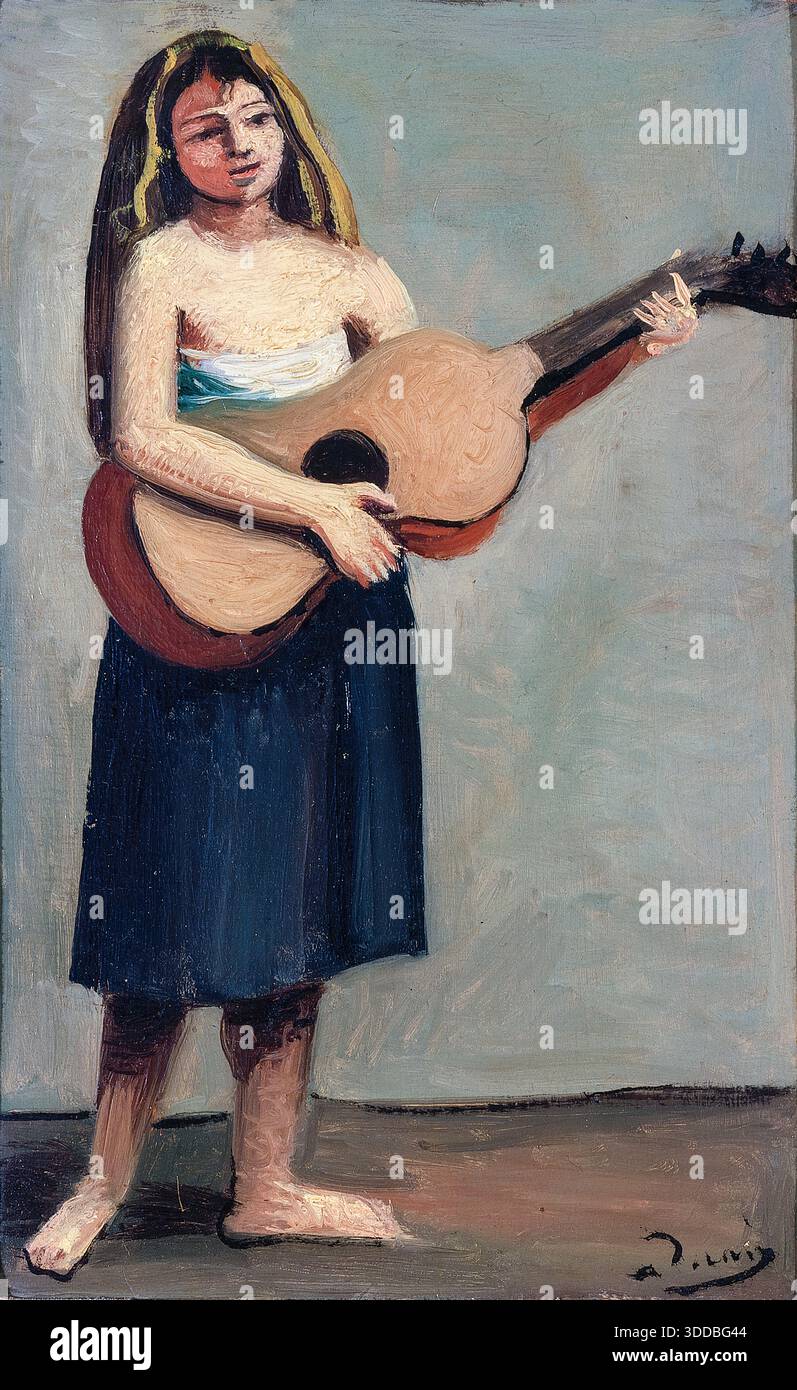 André Derain, Guitarist, portrait painting in oil on paper, 1928 Stock ...