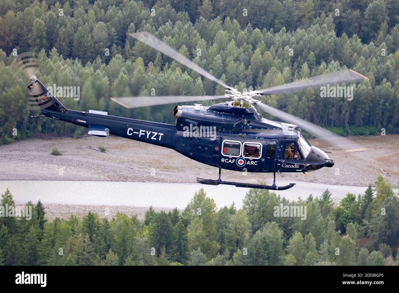 Close-up air-to-air view of a Royal Canadian Air Force Bell CH-146 ...
