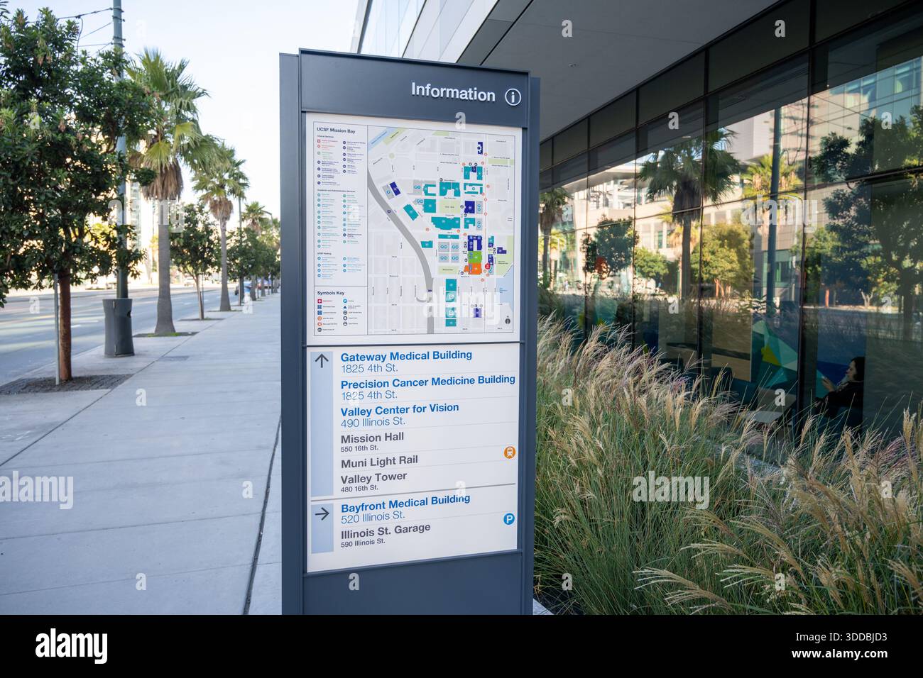 Outdoor campus information sign with map and medical building ...