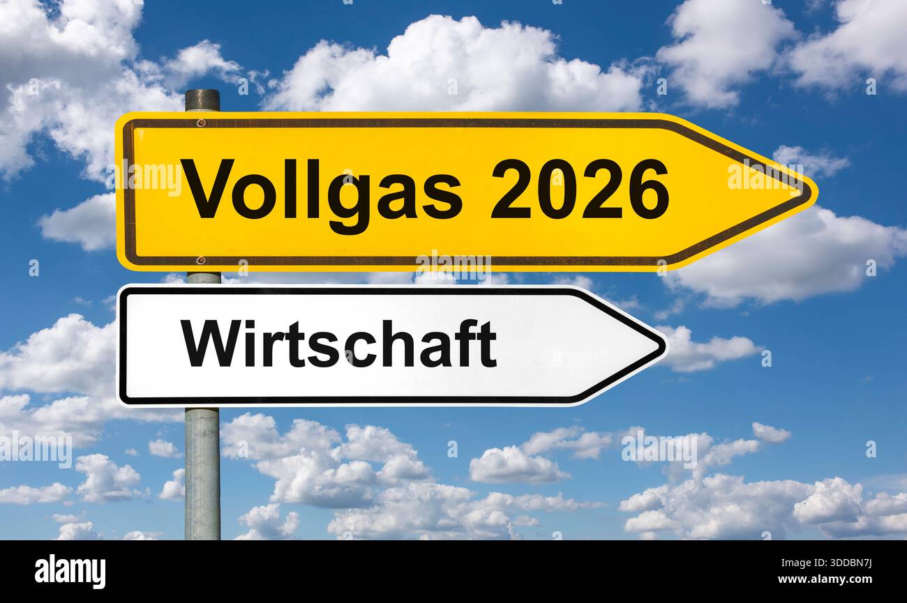 Mit Vollgas und guten Vorsätzen in das neue Jahr 2026 Ein Schild ist ...