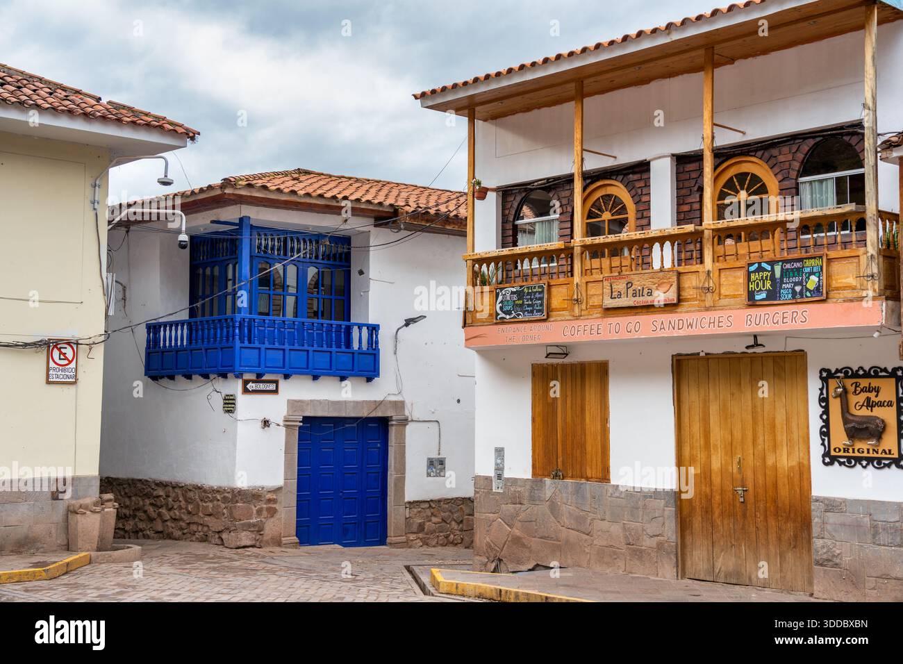 Pisac, Peru - March 20, 2025: Colorful colonial buildings with ...