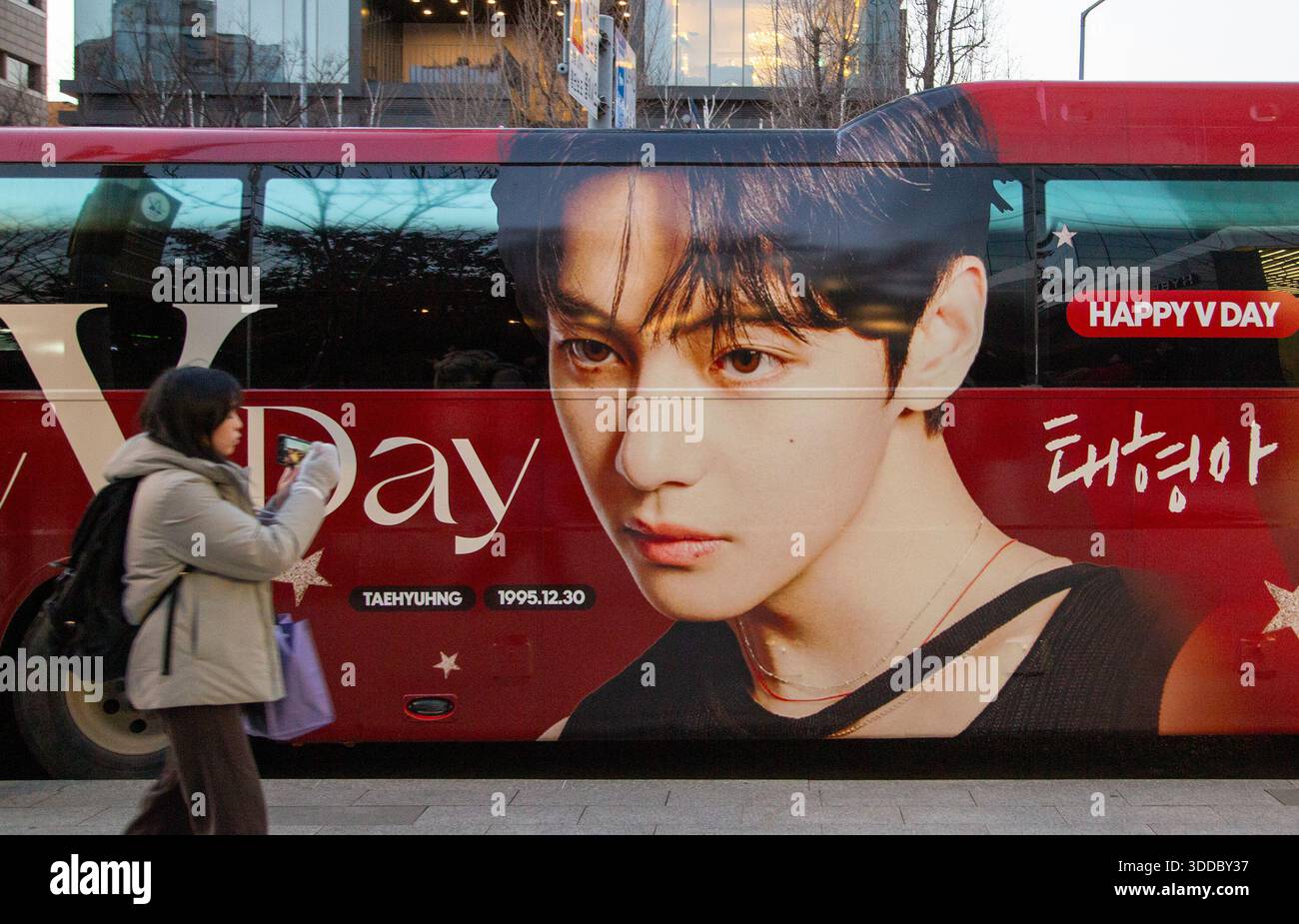 BTS V's birthday, Dec 30, 2025 : A bus decorated by fans to celebrate ...