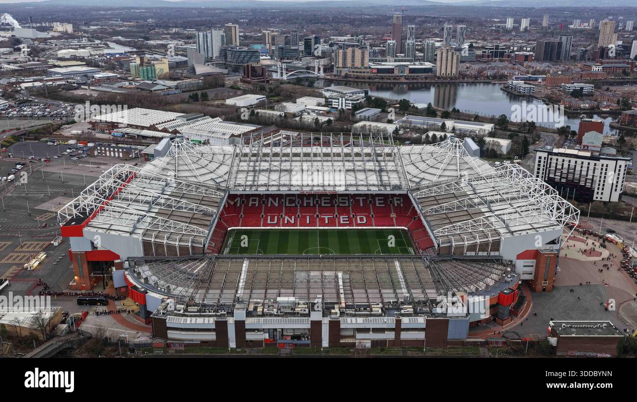 An aerial view of (Old Trafford during the Premier League match ...