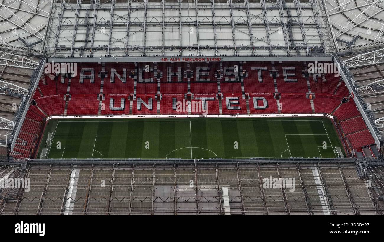 An aerial view of Old Trafford during the Premier League match ...