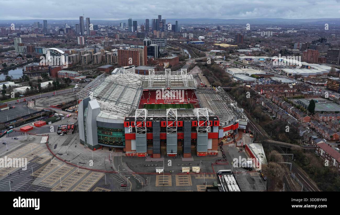 An aerial view of Old Trafford during the Premier League match ...