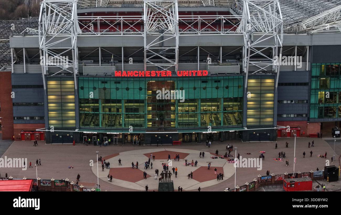An aerial view of Old Trafford during the Premier League match ...
