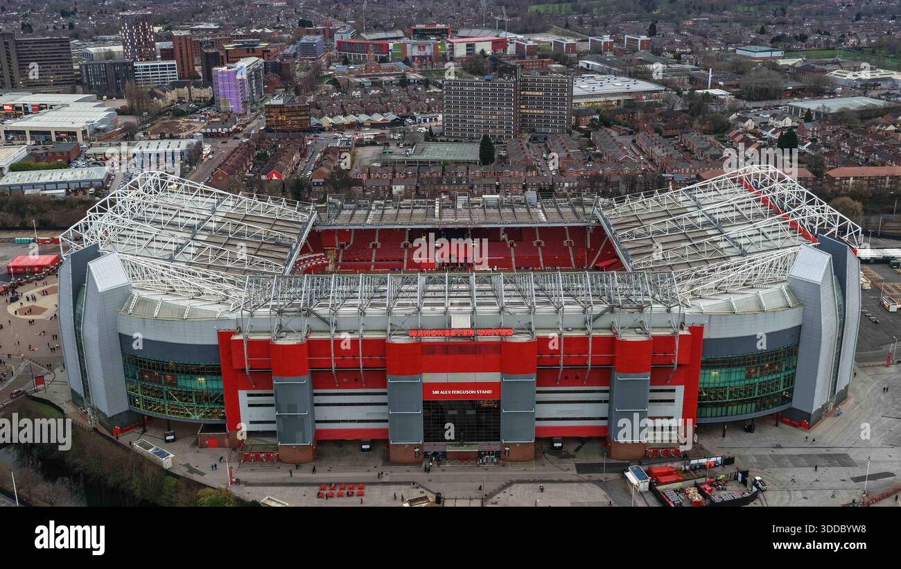 An aerial view of Old Trafford during the Premier League match ...