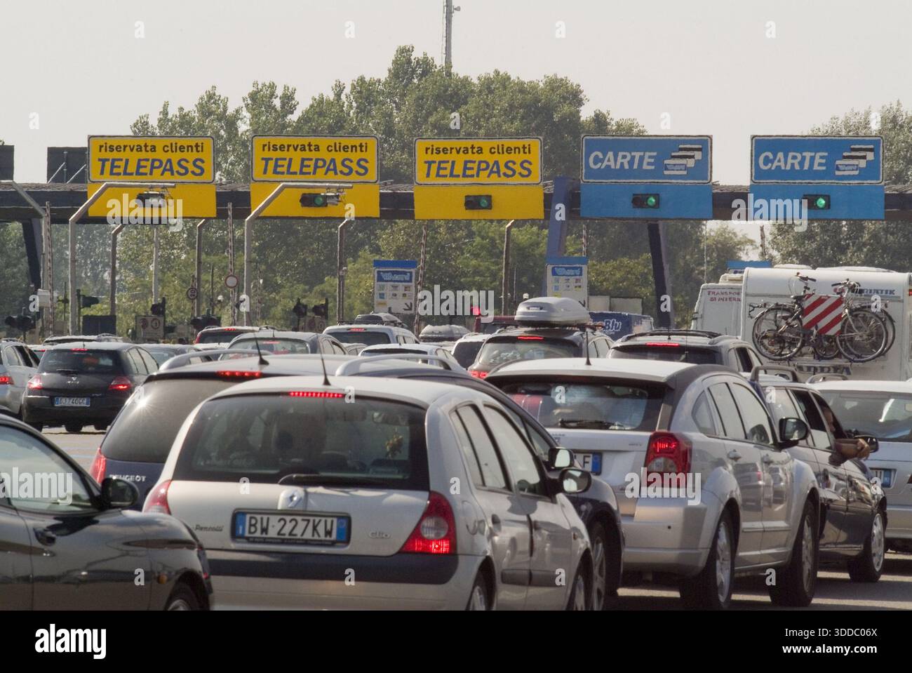 MILAN - Car queues, traffic at the Melegnano toll booth on the A1 ...