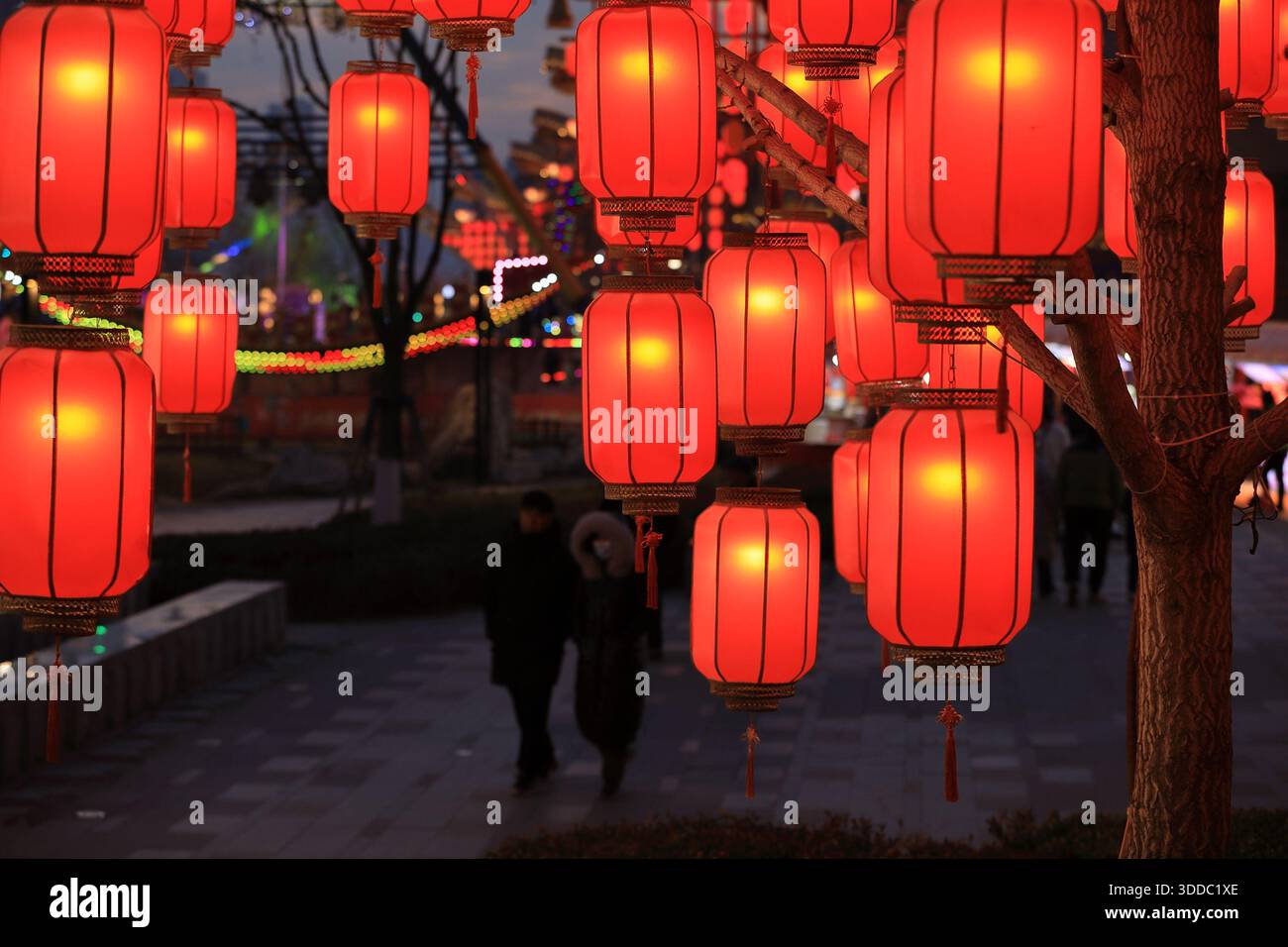 Tourists welcome the New Year by watching festive lanterns in Lanzhou ...