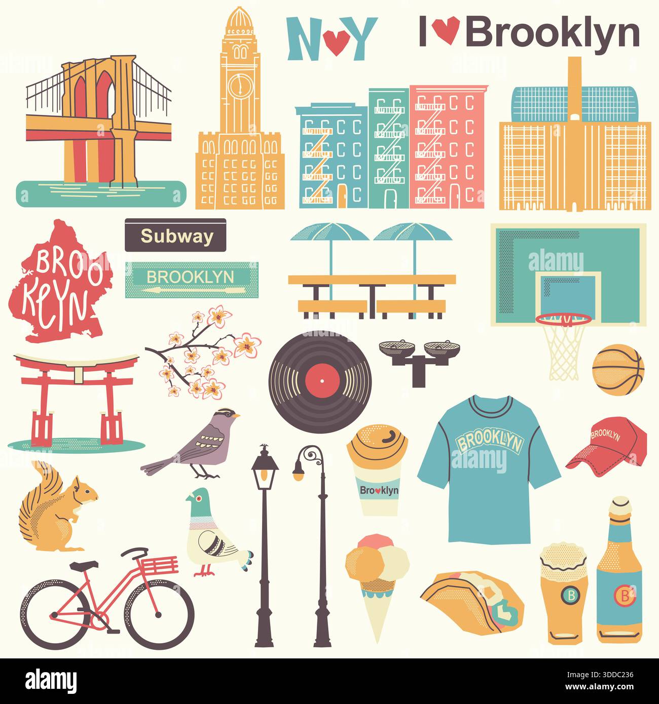 New York clipart Brooklyn vector set illustration isolated on white for ...