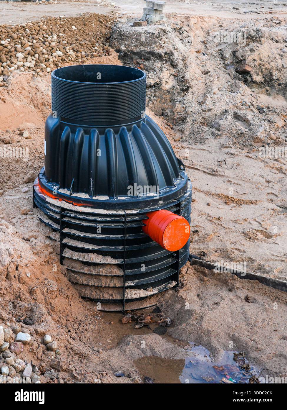 Plastic underground drainage manhole chamber installation at site with ...
