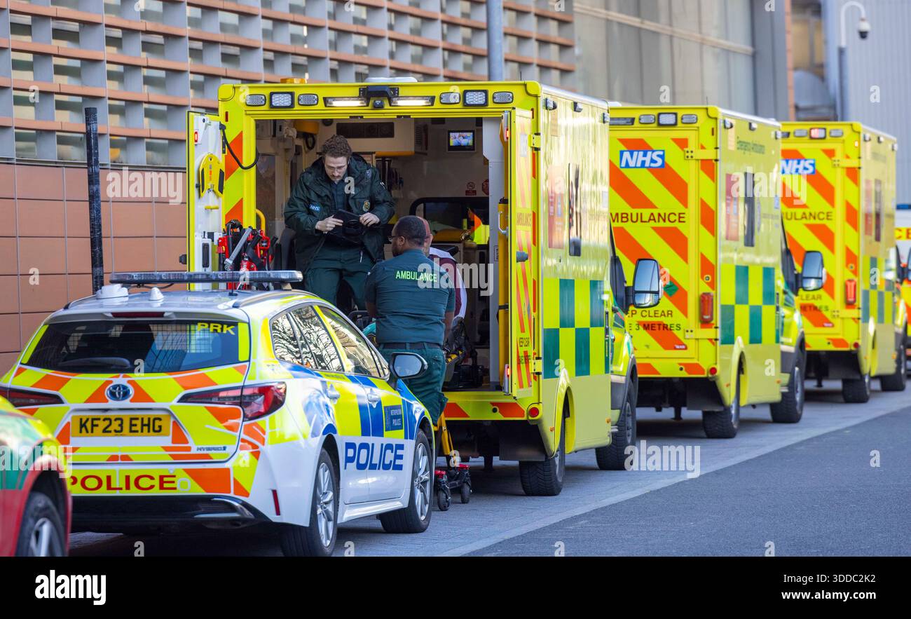 London, UK 30 Dec 2025 Ambulances outside the Royal London Hospital ...