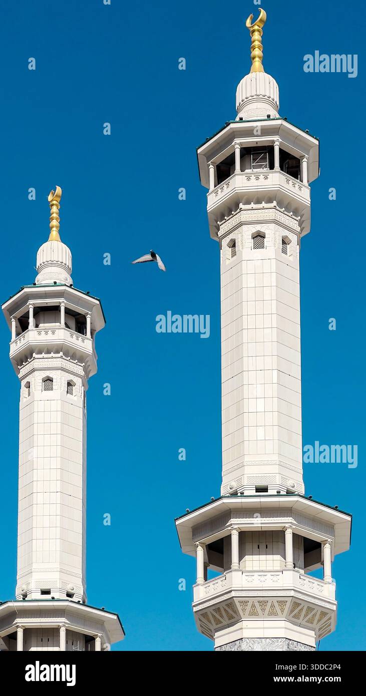 Tower of Masjid al-Haram in Mecca, Saudi Arabia, featuring the mosque’s ...