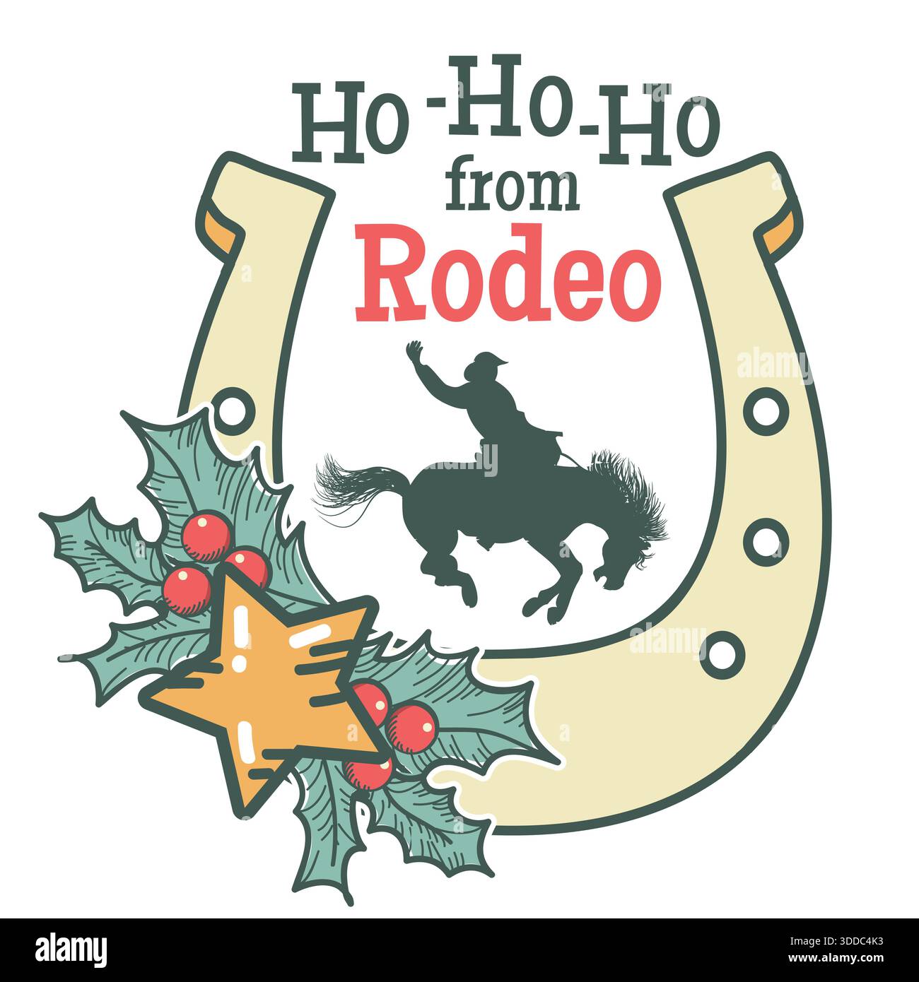 Rodeo Christmas with horseshoes and Cowboy riding horse silhouette ...
