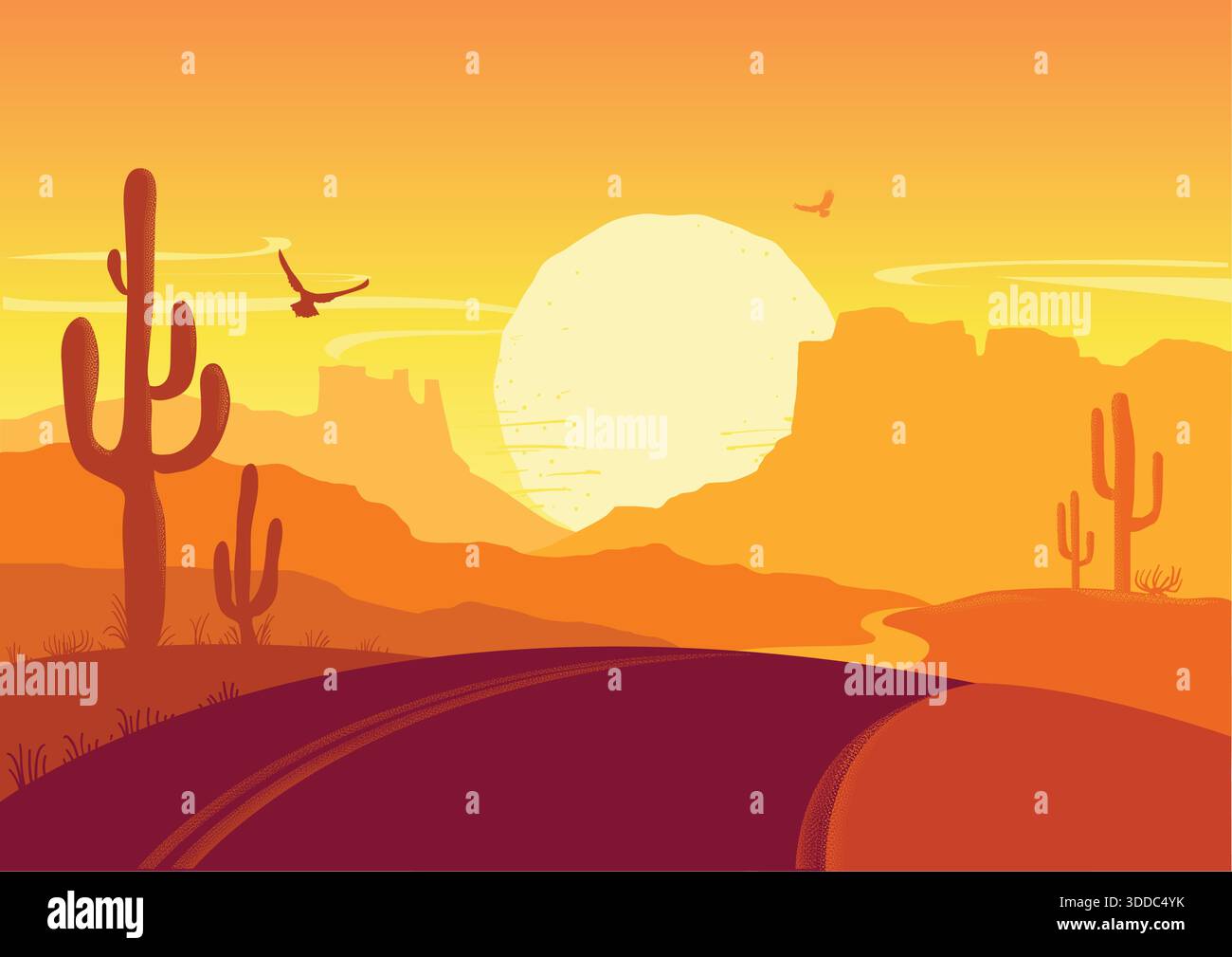 Panorama prairie landscape road Stock Vector Images - Alamy