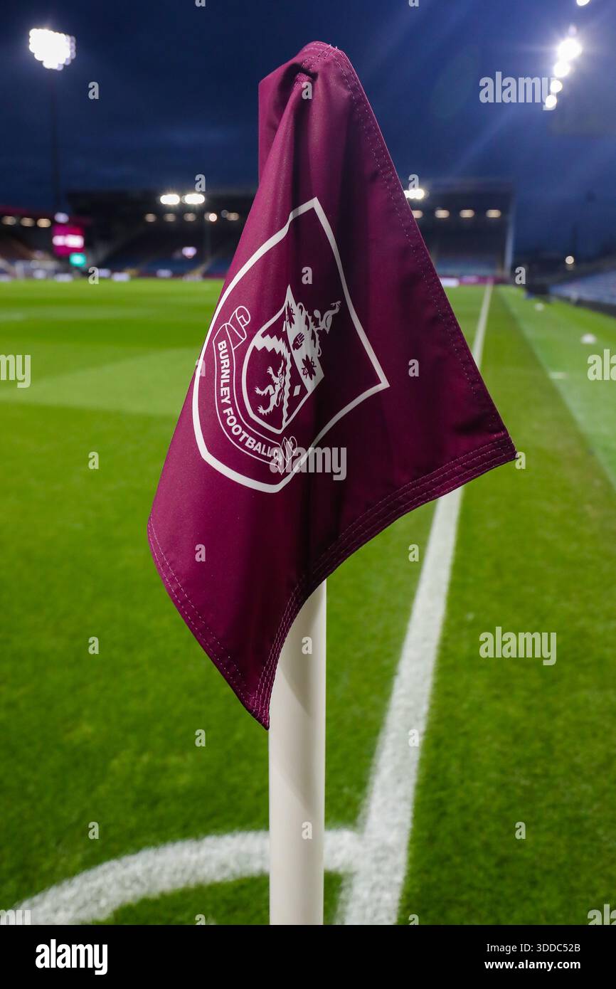General View inside the Stadium of Turf Moor of a Burnley Corner Flag ...