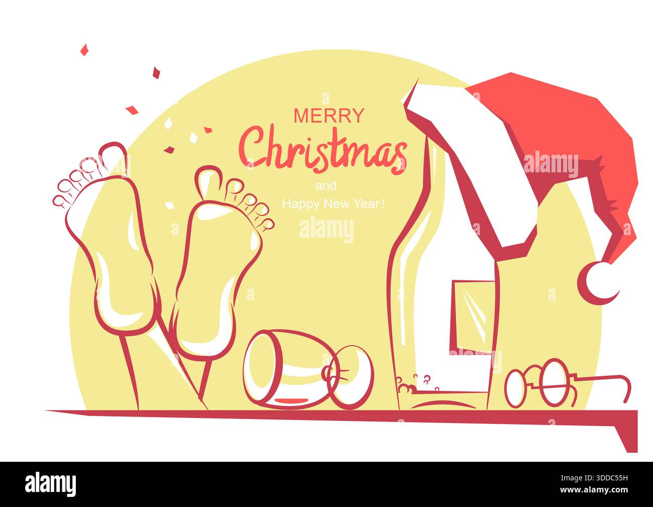 Merry Christmas greeting card with text. Vector color cartoon ...