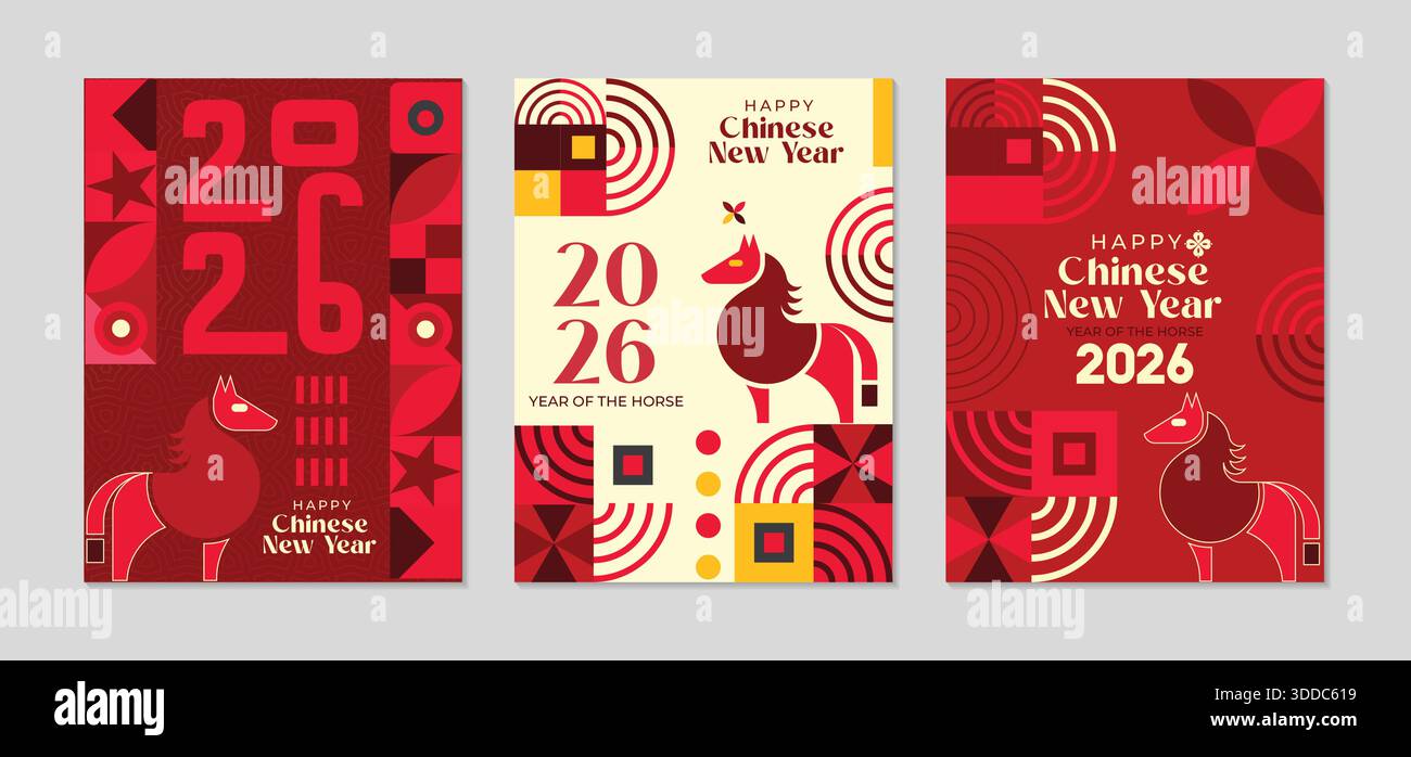 Big Set of 2026 geometric chinese new year design template. 2026 year ...