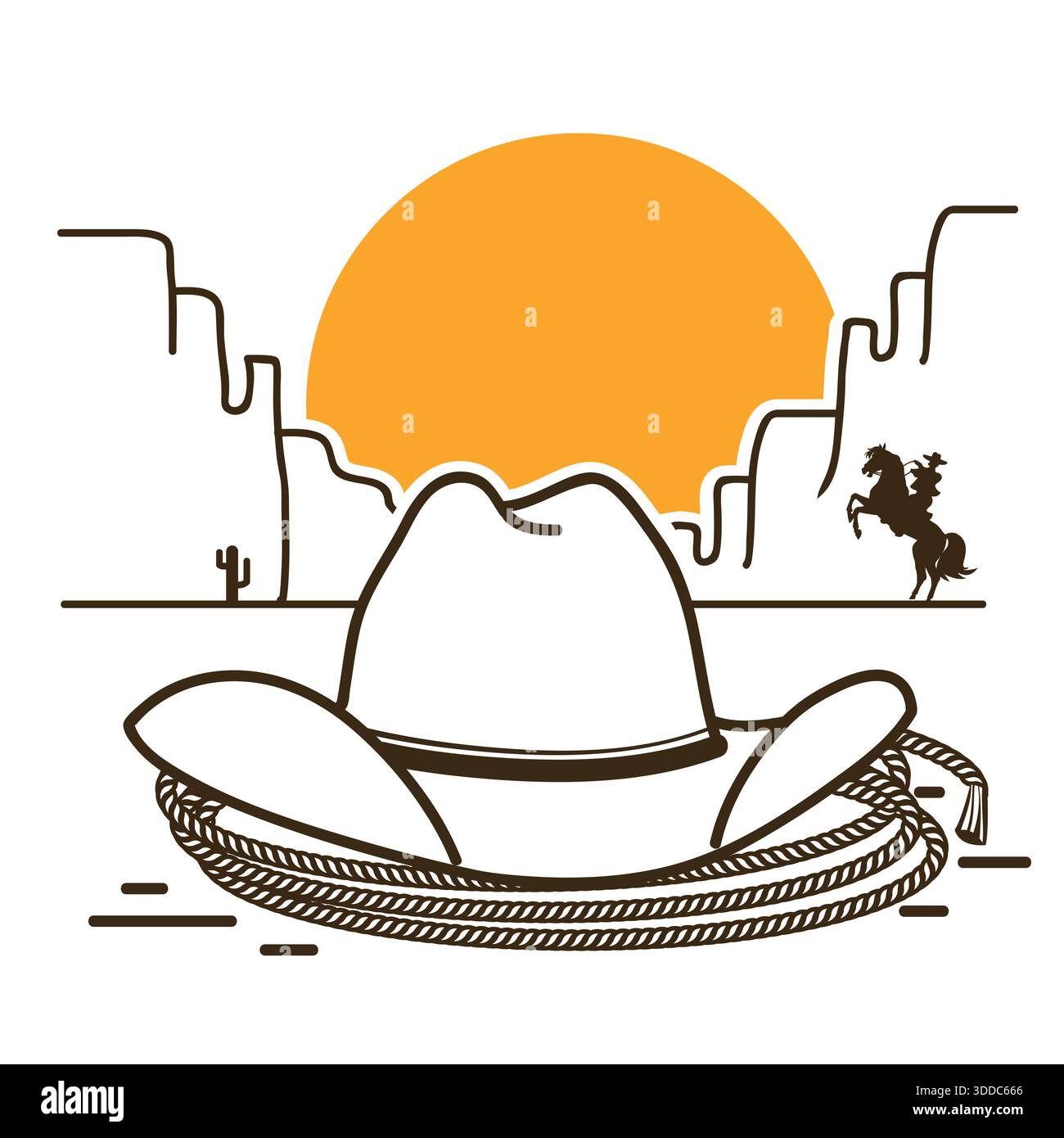 Wild West illustration with cowboy western hat and lasso on American ...