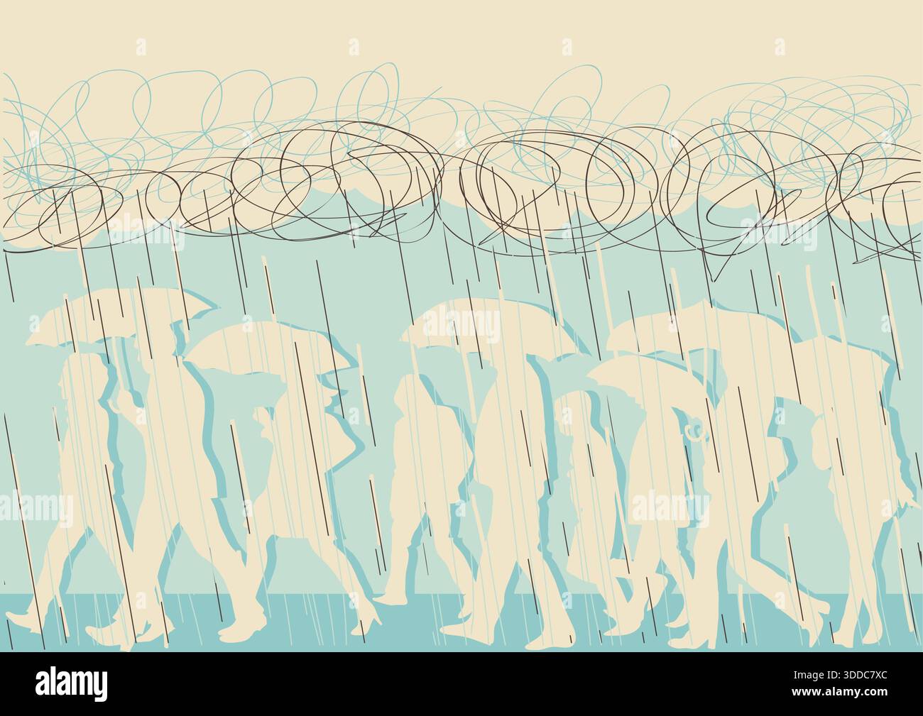 Rain vector illustration with clouds in wet day. Vector rain symbol ...