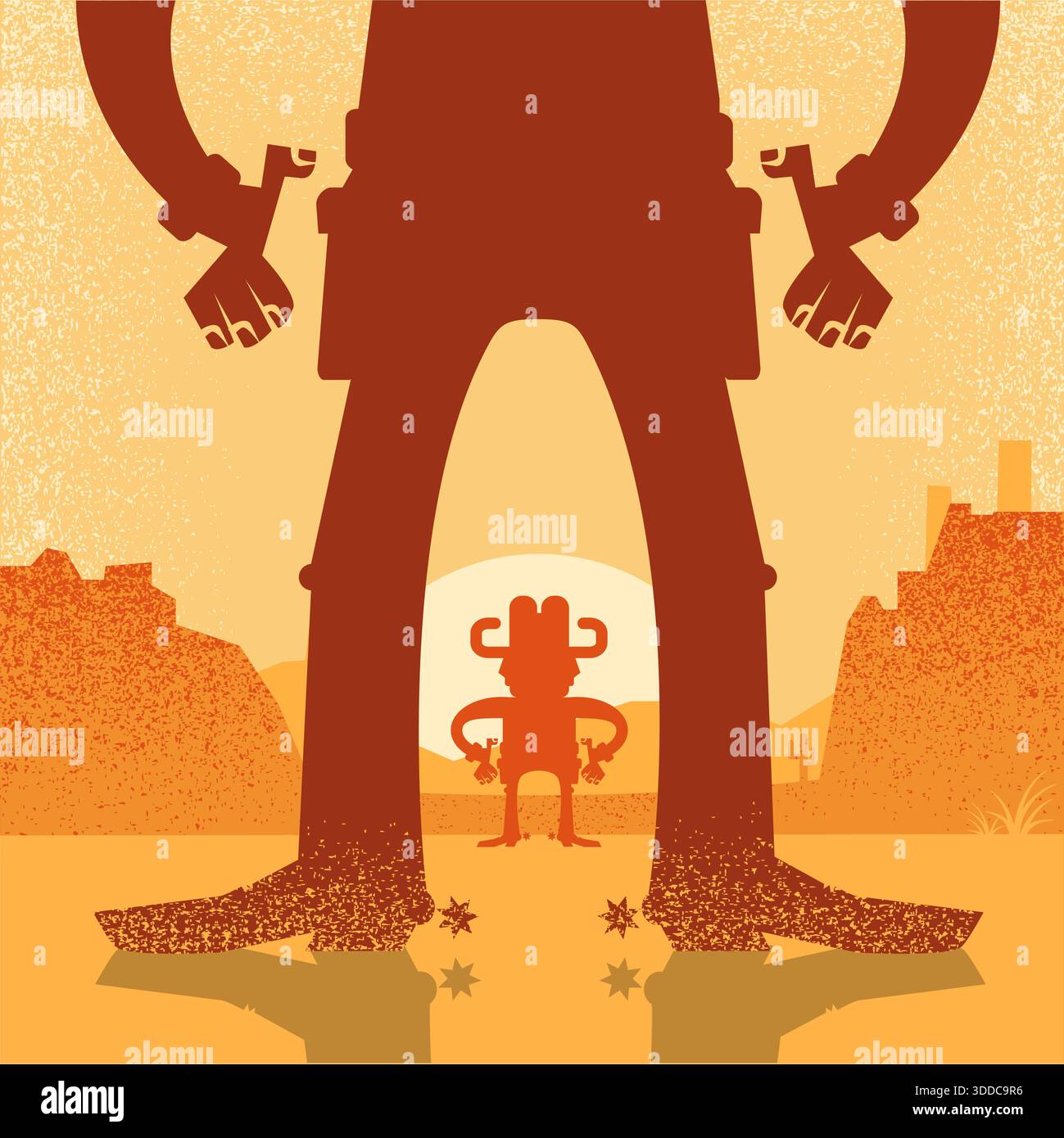 American Western cowboy duel gunfight.Vector illustration with two ...