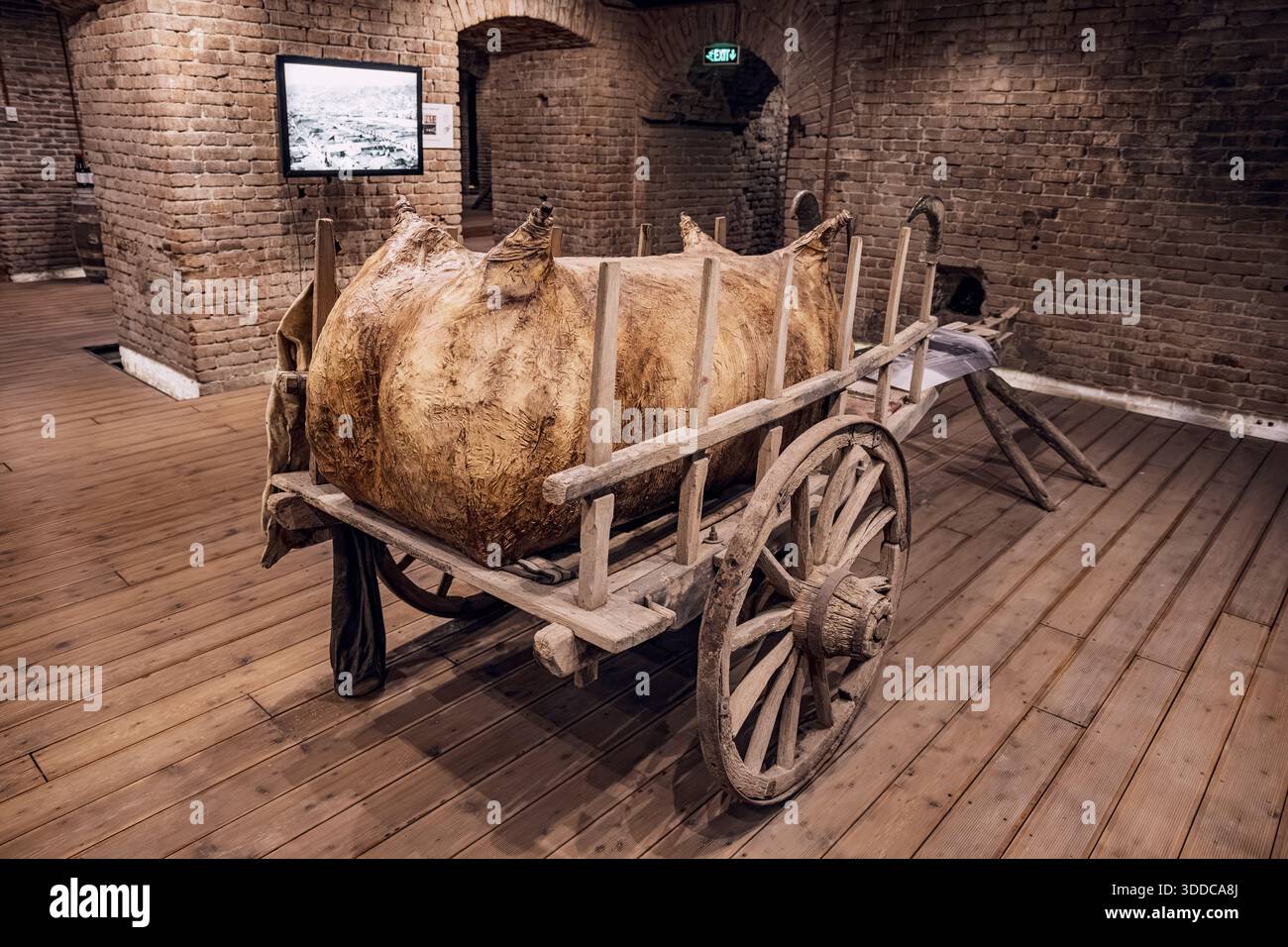 31 October 2025, Tbilisi, Georgia: Historic wooden cart with large ...