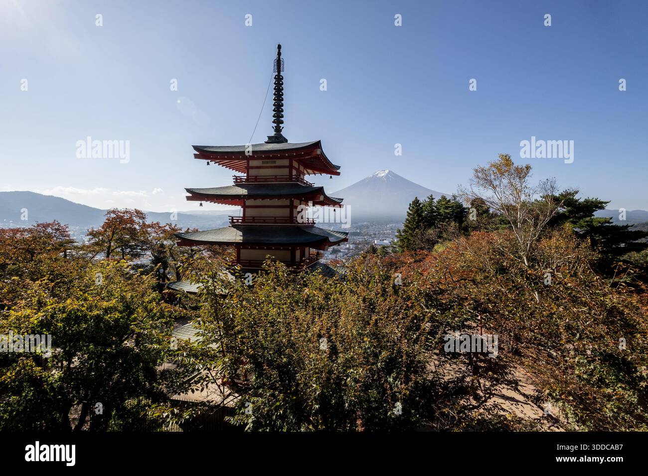Fujiyoshida,Japan, 2025-10-30. Landscape of Chureito Pagoda with a view ...
