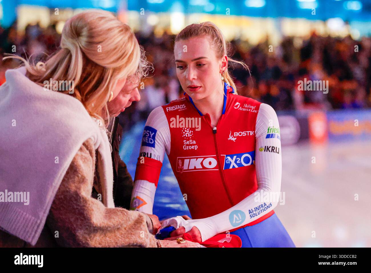 Joy Beune of Team IKO X2O looks on after competing on the Women's 5000m ...