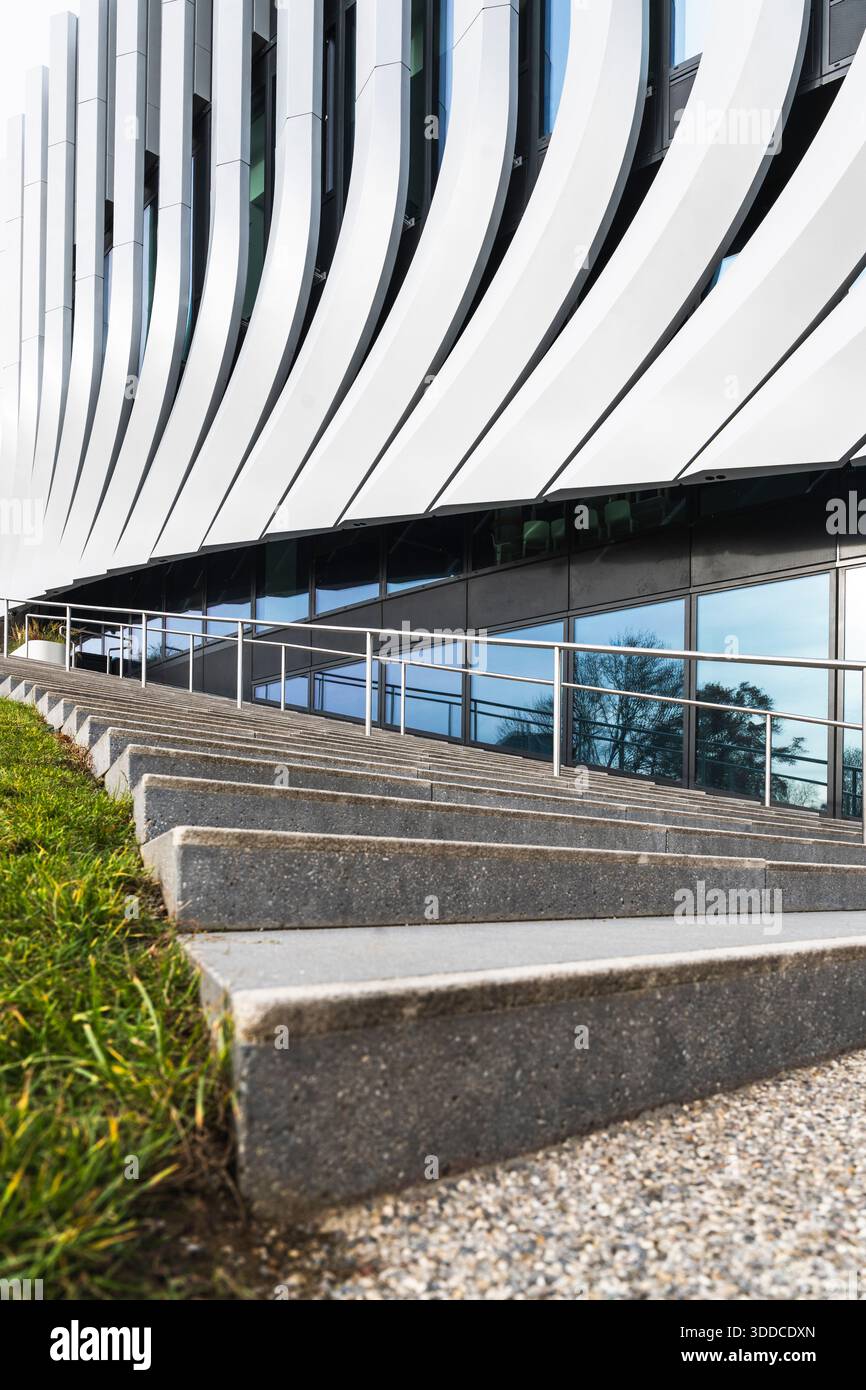 Stairs in front of the modern façade of the SAP Garden multi-purpose ...