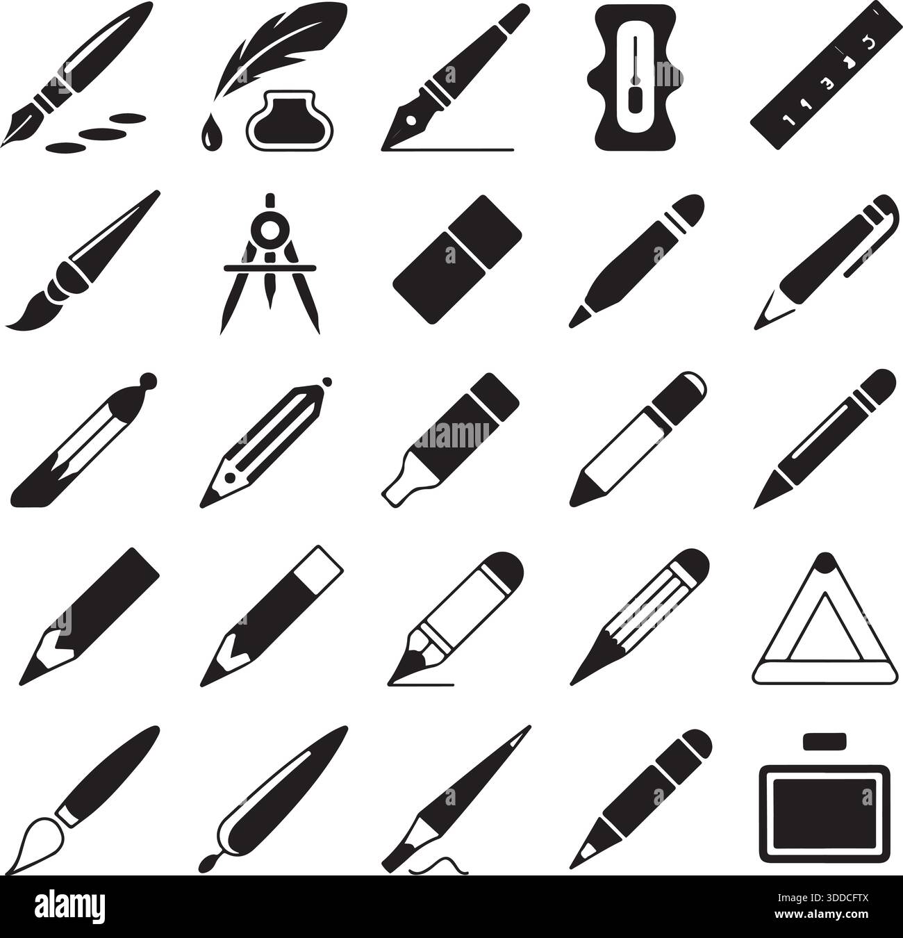 Title Stationery Writing Tool Icon Set Silhouette Vector for School and ...