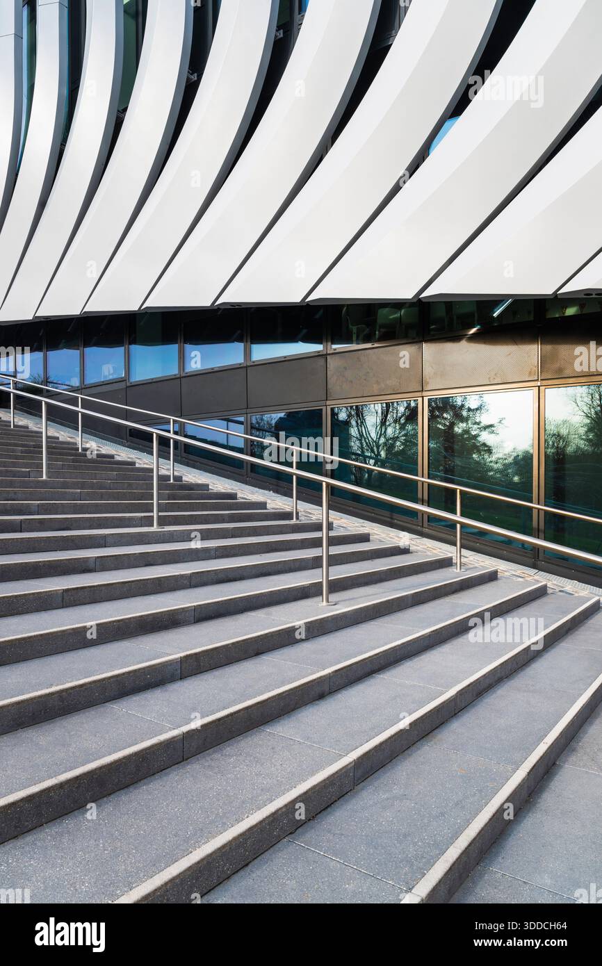 Stairs in front of the modern façade of the SAP Garden multi-purpose ...