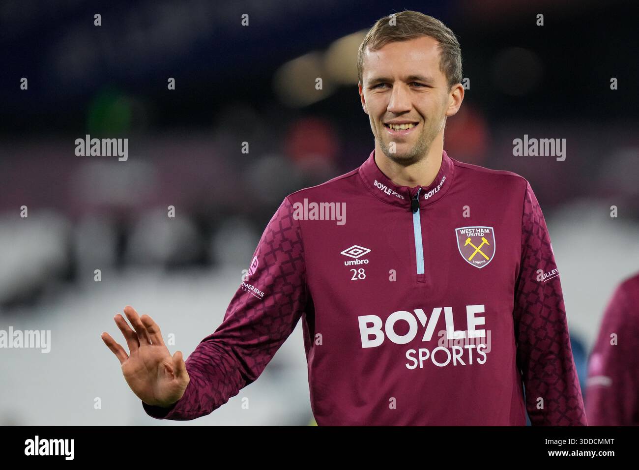 Tomáš Sou?ek of West Ham United waves to a fan during warm up during ...