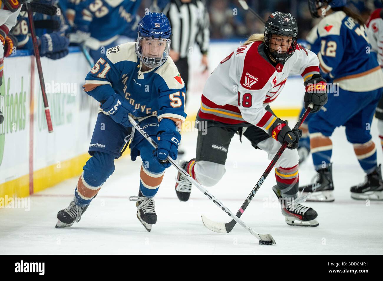 Vancouver Goldeneyes' Anna Segedi (51) and Ottawa Charge's Mannon ...