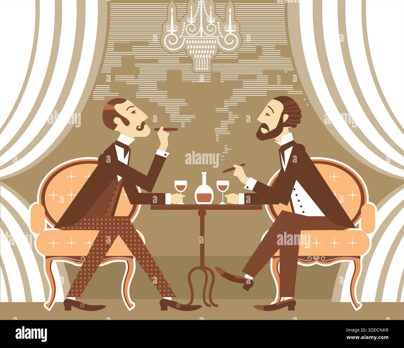 Gentlemen smoking cigares and sitting in tobacco smoke.Vector vintage ...