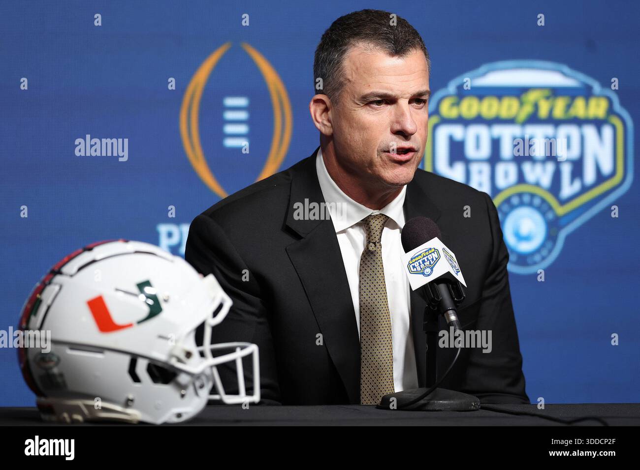 Miami head coach Mario Cristobal of Miami talks at the head coaches ...
