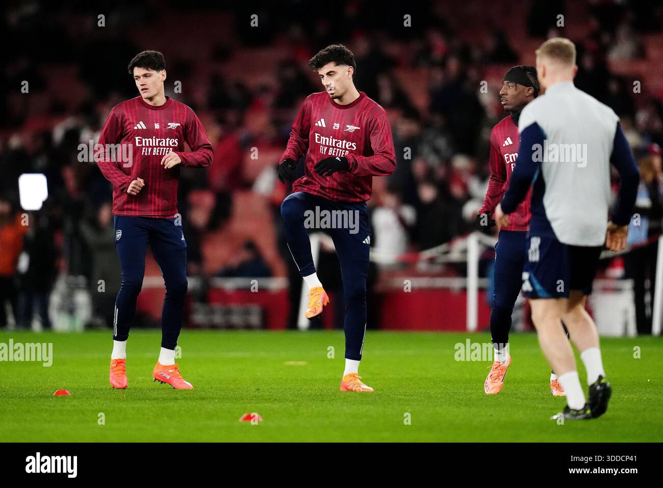 Arsenal's Kai Havertz (centre) warms up ahead of the Premier League ...