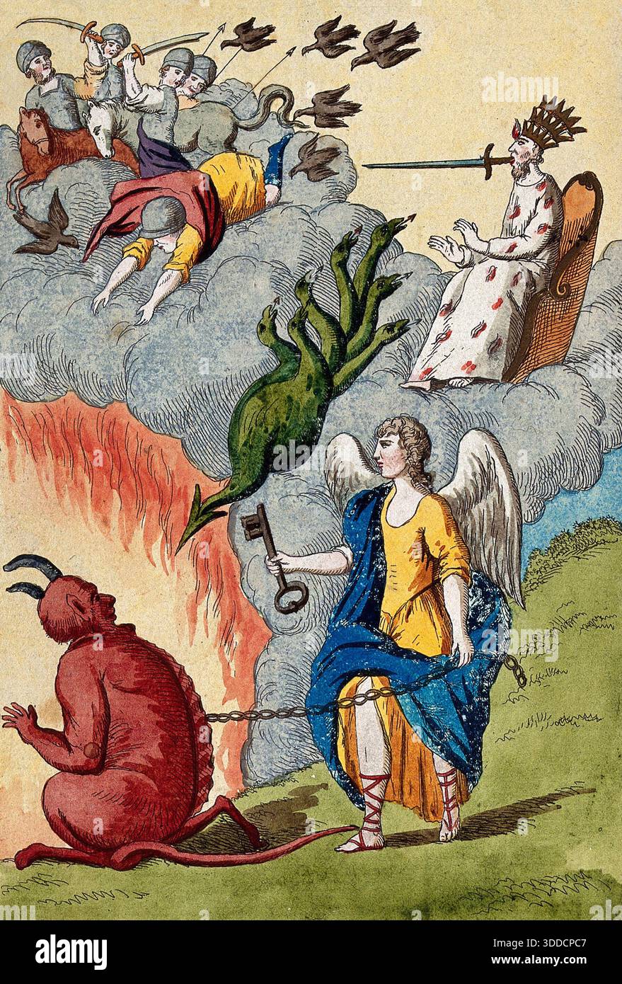 This image shows an enthroned king with three crowns and a sword in his ...