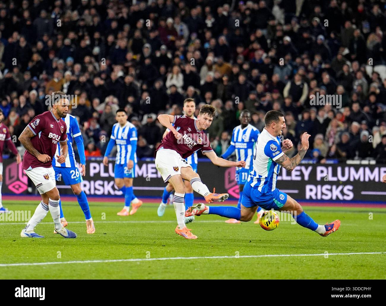 West Ham United's Oliver Scarles has a shot on goal during the Premier ...